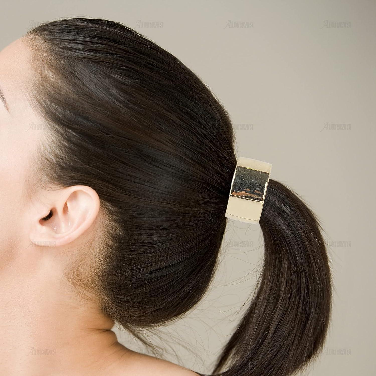 AUEAR Brushed Metal Hair Cuff Ponytail Holder Elastic Hair Tie Set (4 ...