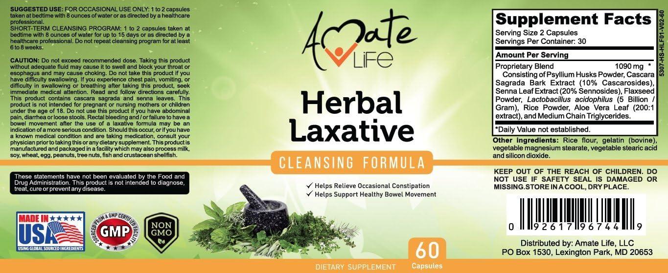 Amate Life Herbal Laxative Capsules - Promotes Digestive Health ...