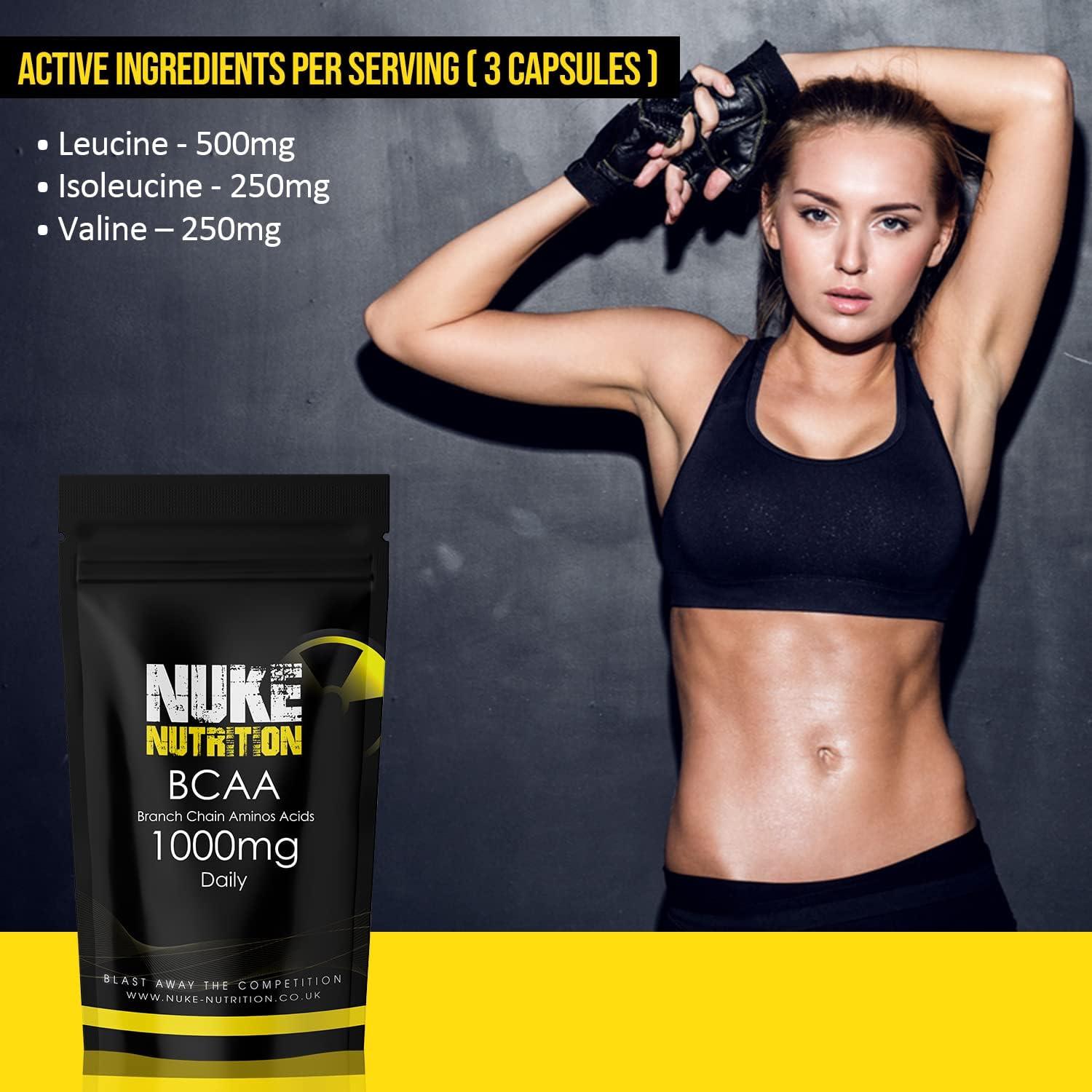 Nuke Nutrition BCAA Capsules | 365 Capsules 1000mg | Advanced Essential Amino Acids Supplement ...