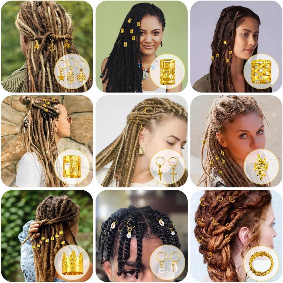 DIYDEC 245 Pcs Gold Hair Jewelry for Braids | Adjustable Metal Rings ...