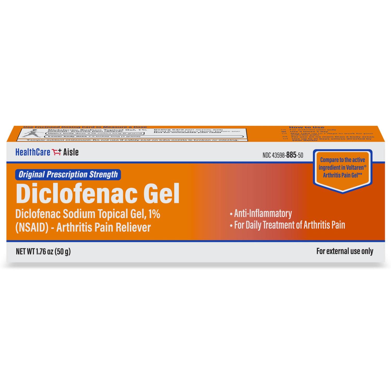 HealthCareAisle Diclofenac Gel 1% - 50g Tube, Arthritis Pain Relief, Prescription Strength ...