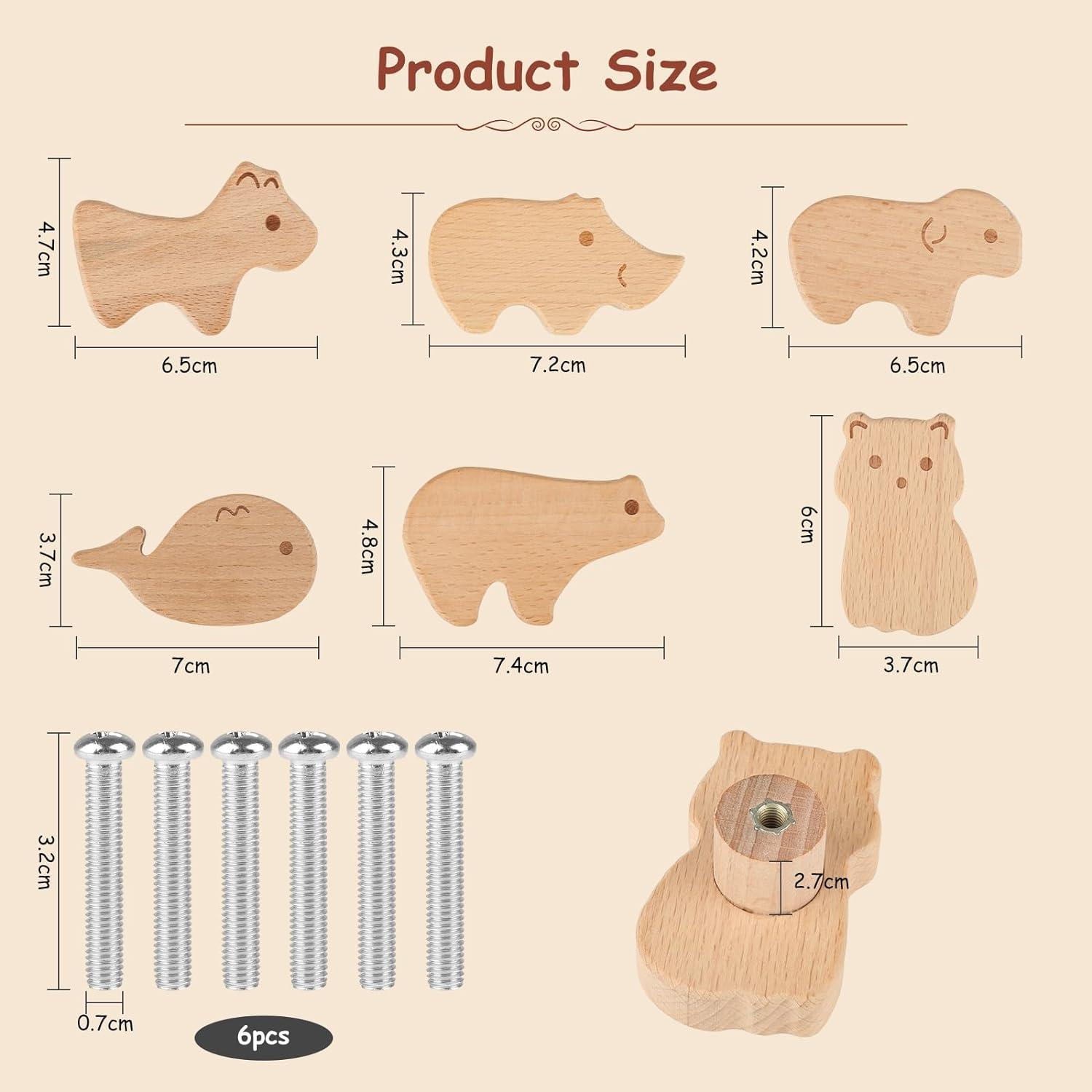 Rickwayy 6-Piece Wooden Cabinet Handles | Animal-Themed Furniture ...