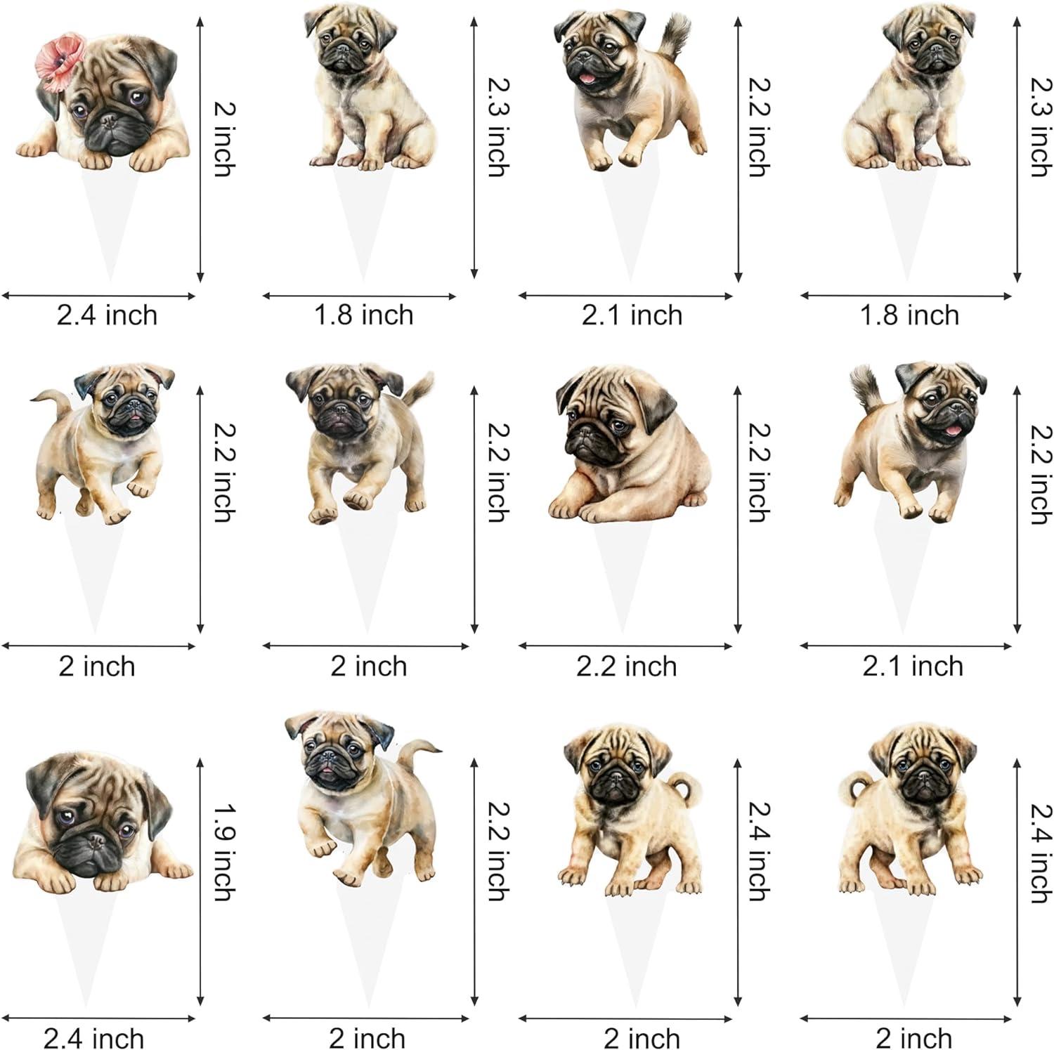 Pug Dog Cupcake Toppers Pug Birthday Decorations 48Pcs Pug Dog Party ...