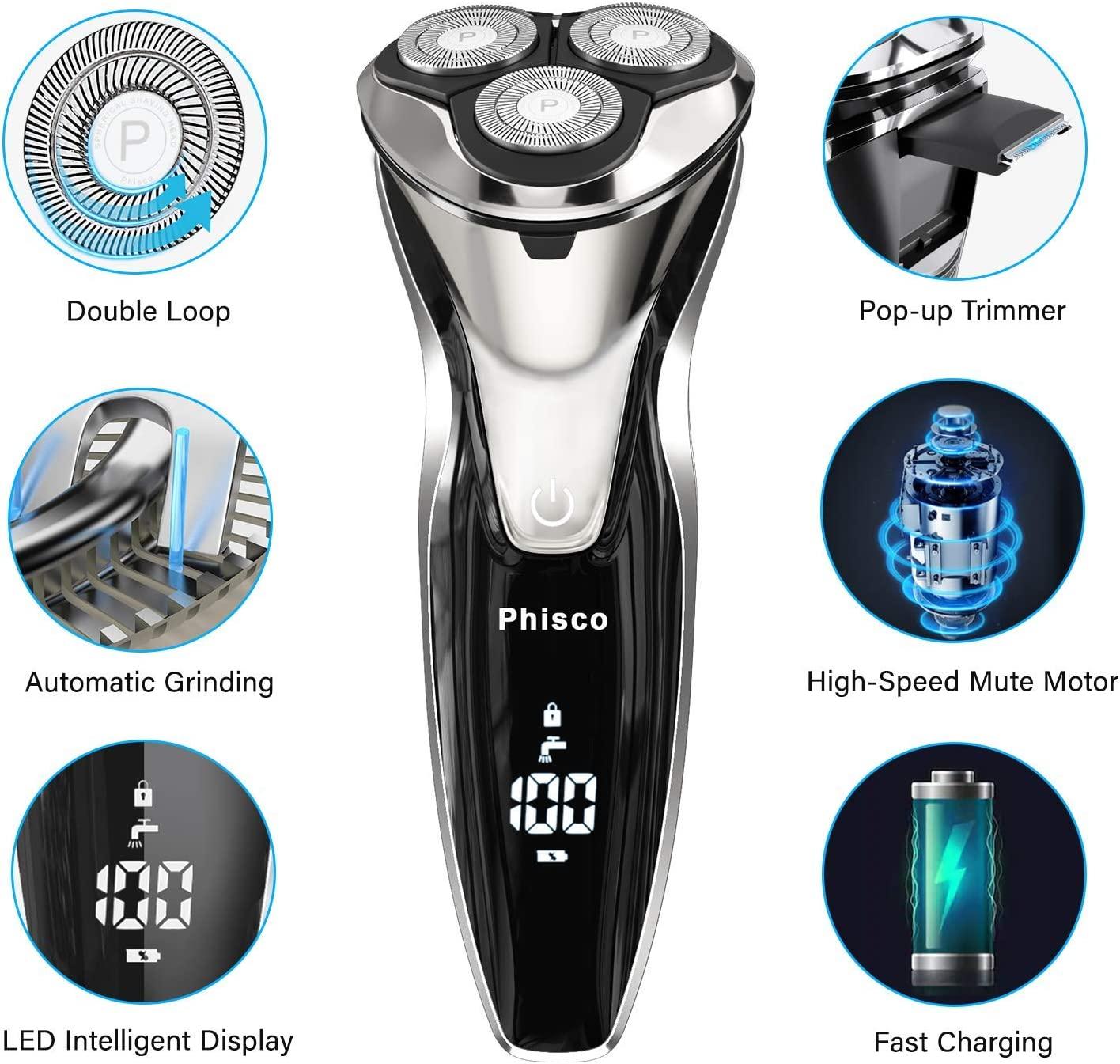 Phisco Men's Electric Shaver - Wet/Dry, 3D Rechargeable, IPX7 ...