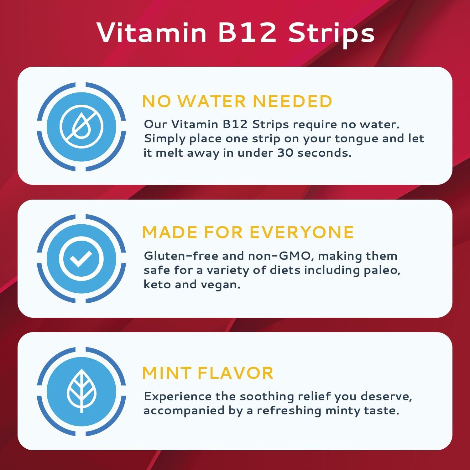 Calmour Vitamin B12 Strips 1500 mcg - Mint Flavored, Dissolve Under ...