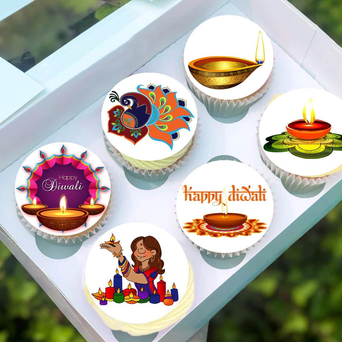 24 x Pre-Cut Happy Diwali 1 Edible Stand up Wafer/Rice Paper Cupcake ...