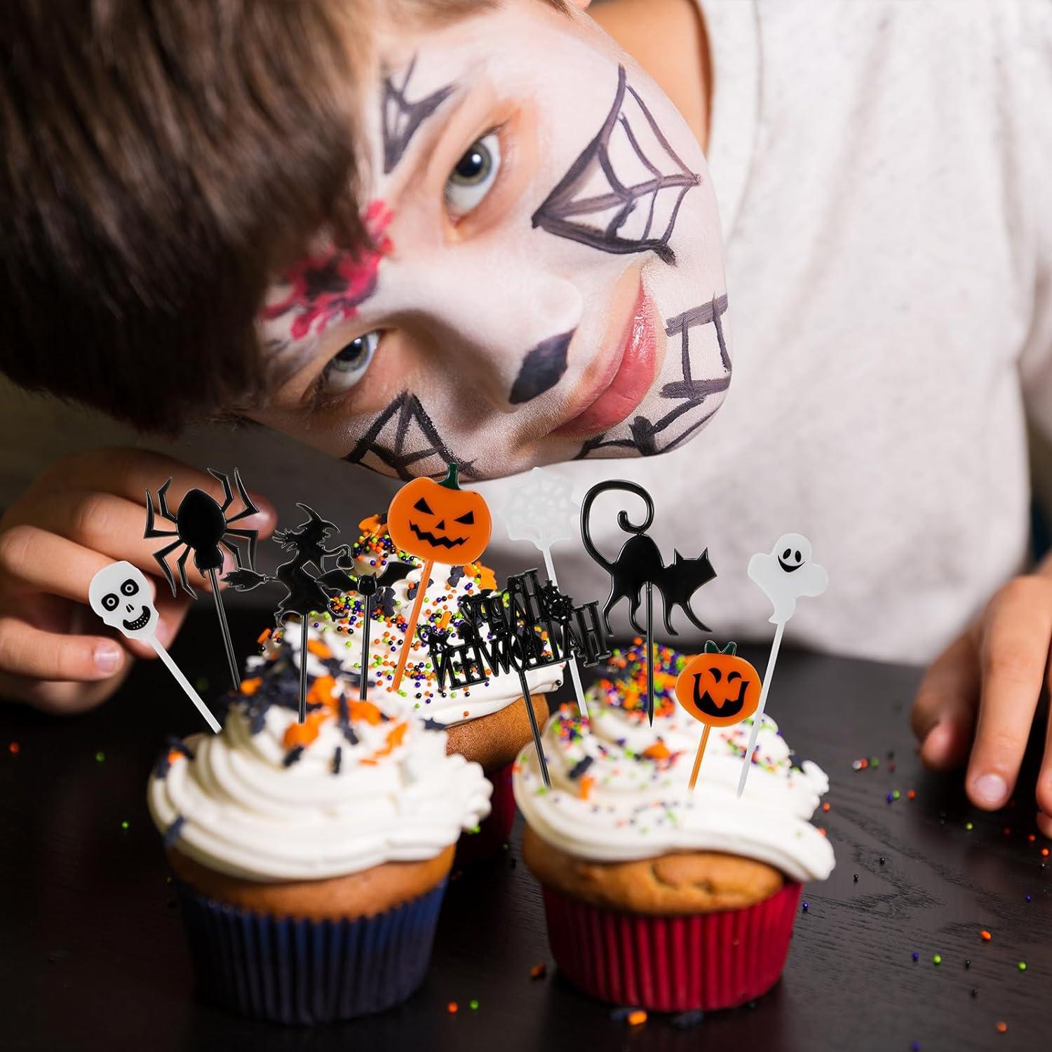 Tioncy 100 Pieces Halloween Plastic Picks Halloween Food Picks Funny ...
