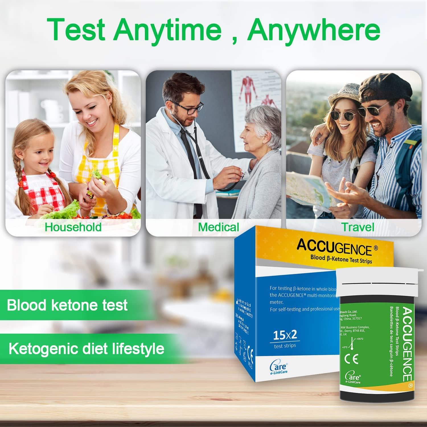 ACCUGENCE Home 30Pcs Blood Ketone Test Strips and Lancets for Ketogenic ...