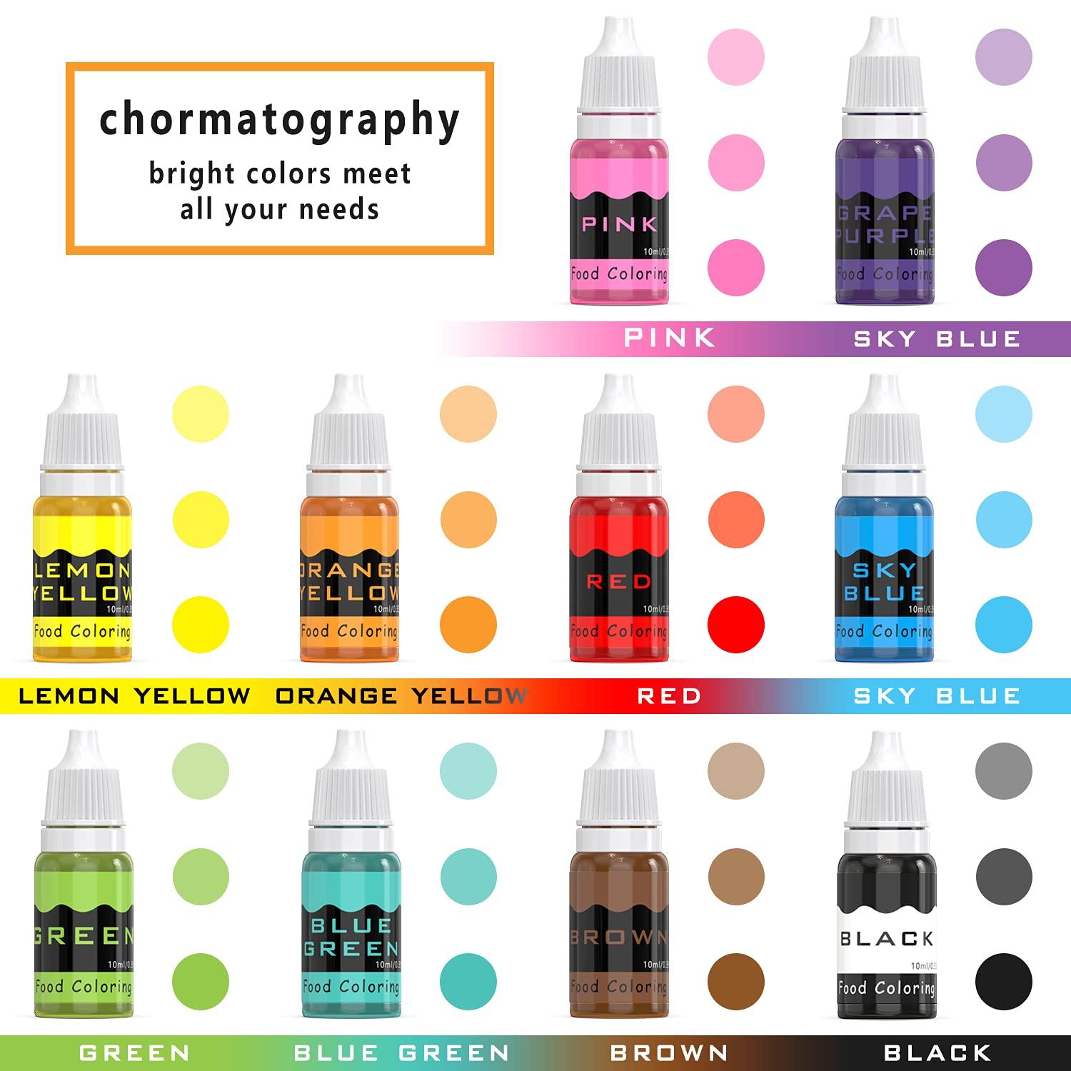 Vibrant Rainbow Food Color Set - 10ml x 10 Concentrated Liquid Dyes for ...