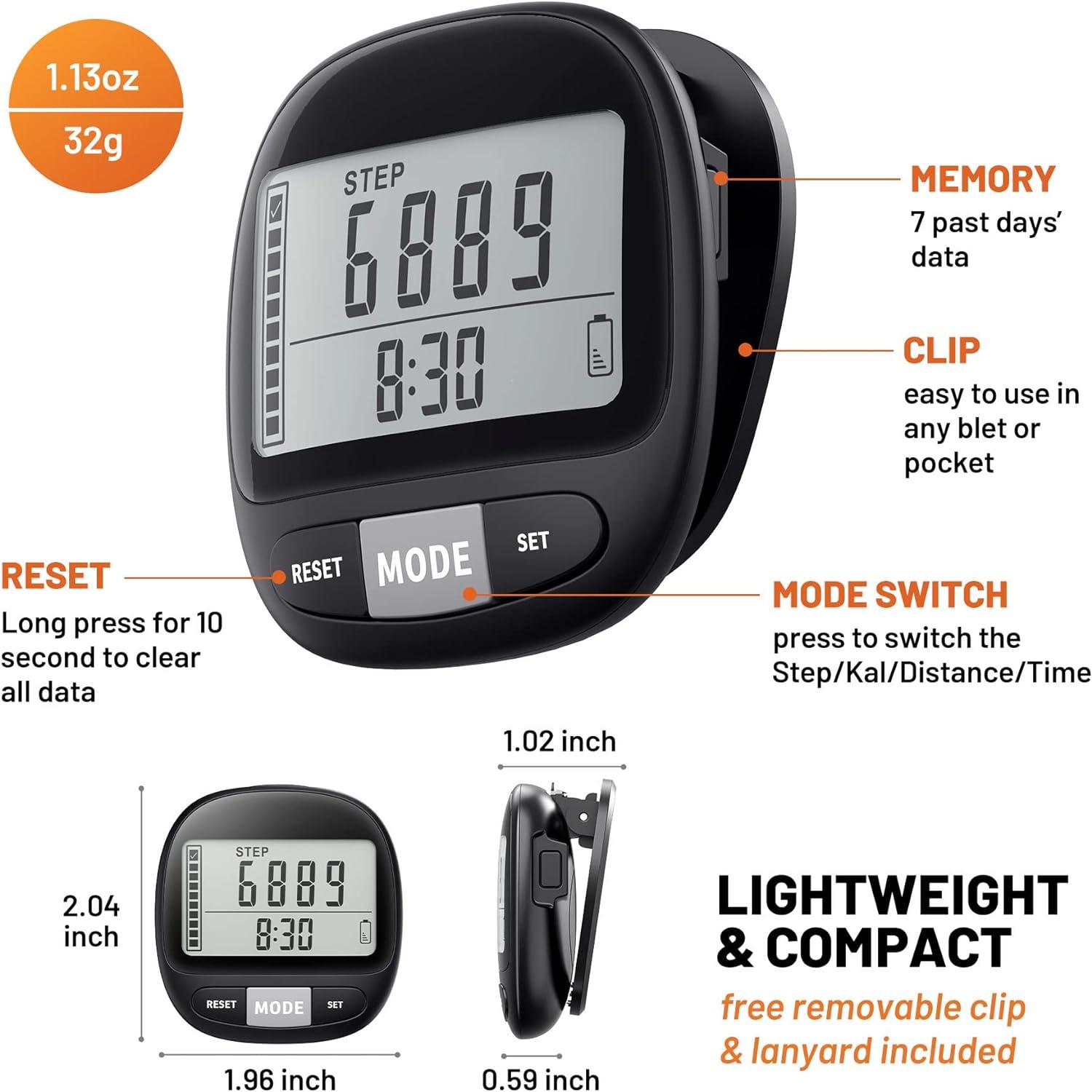 3D Pedometer with Clip and Strap: Walking Distance, Calorie Counter ...