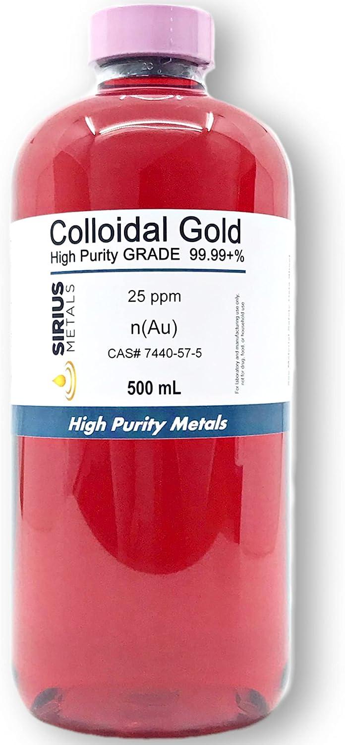 True Colloidal Gold 25 ppm - 99.99+% Purity - 500 mL Glass Bottle - USA ...