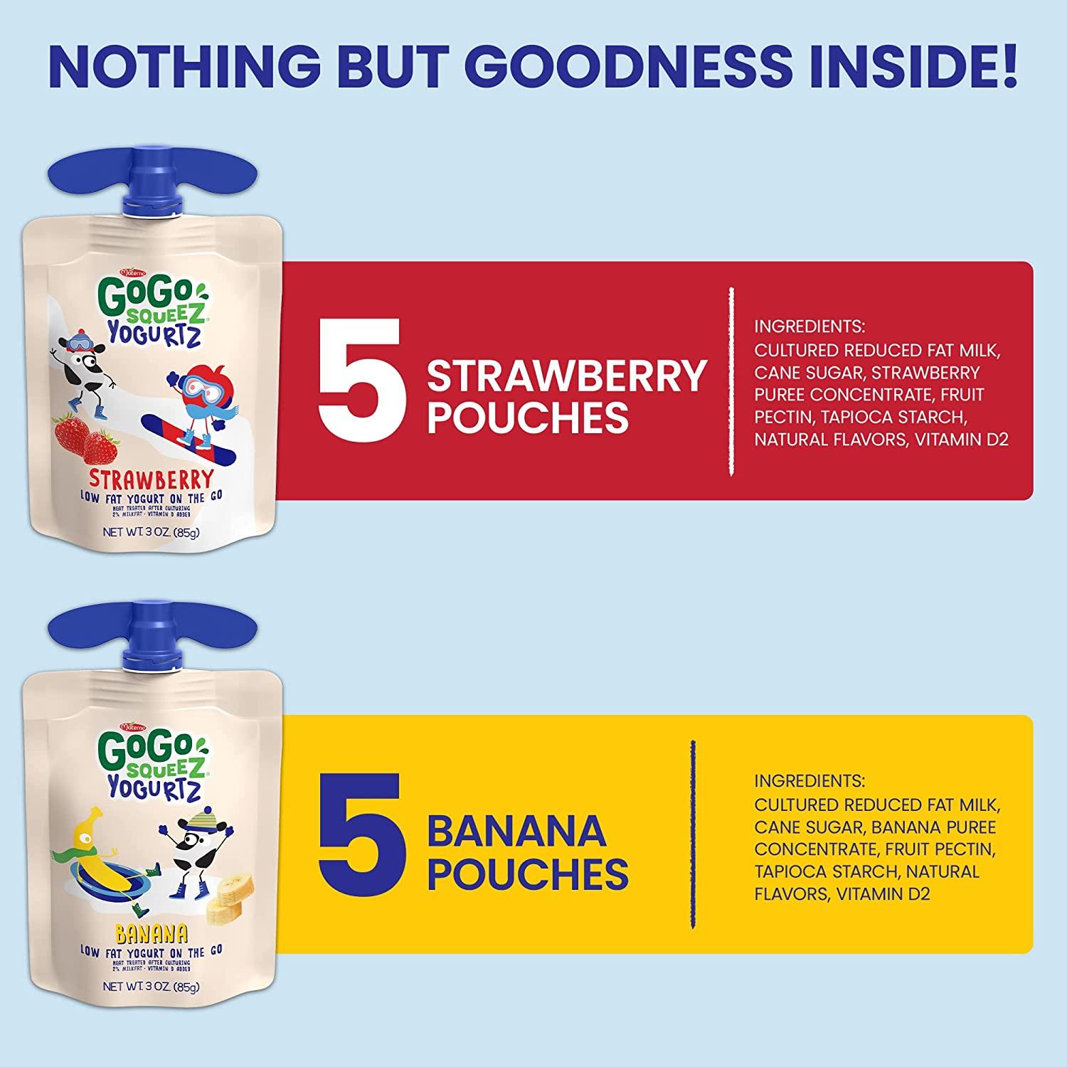 GoGo squeeZ YogurtZ Variety Pack - Strawberry Banana 3 oz. (10 Pouches) | Real Yogurt & Fruit ...