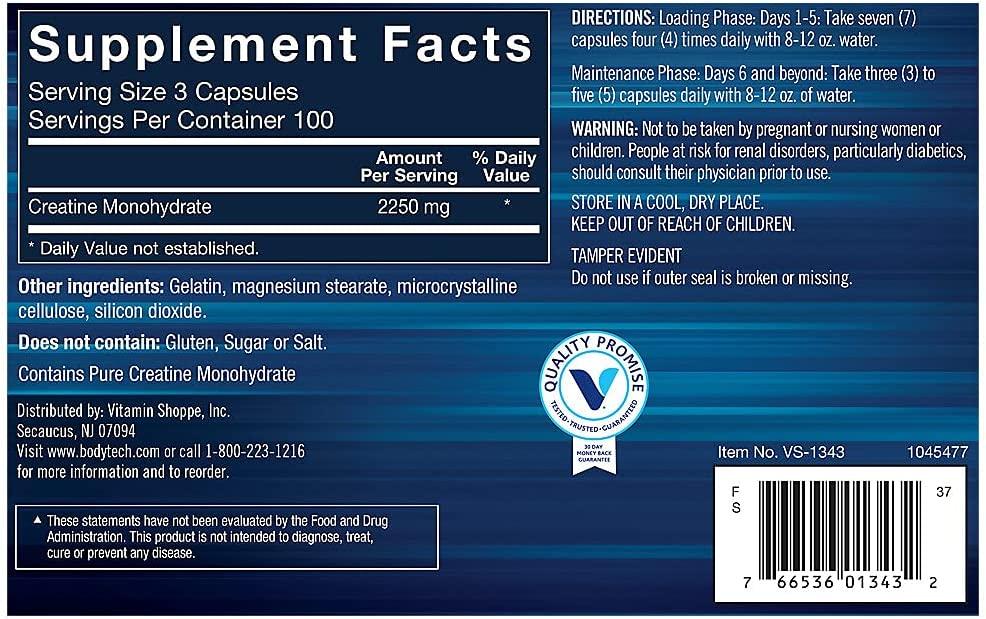 BodyTech 100 Pure Creatine Monohydrate 2250 MG - Supports Muscle ...