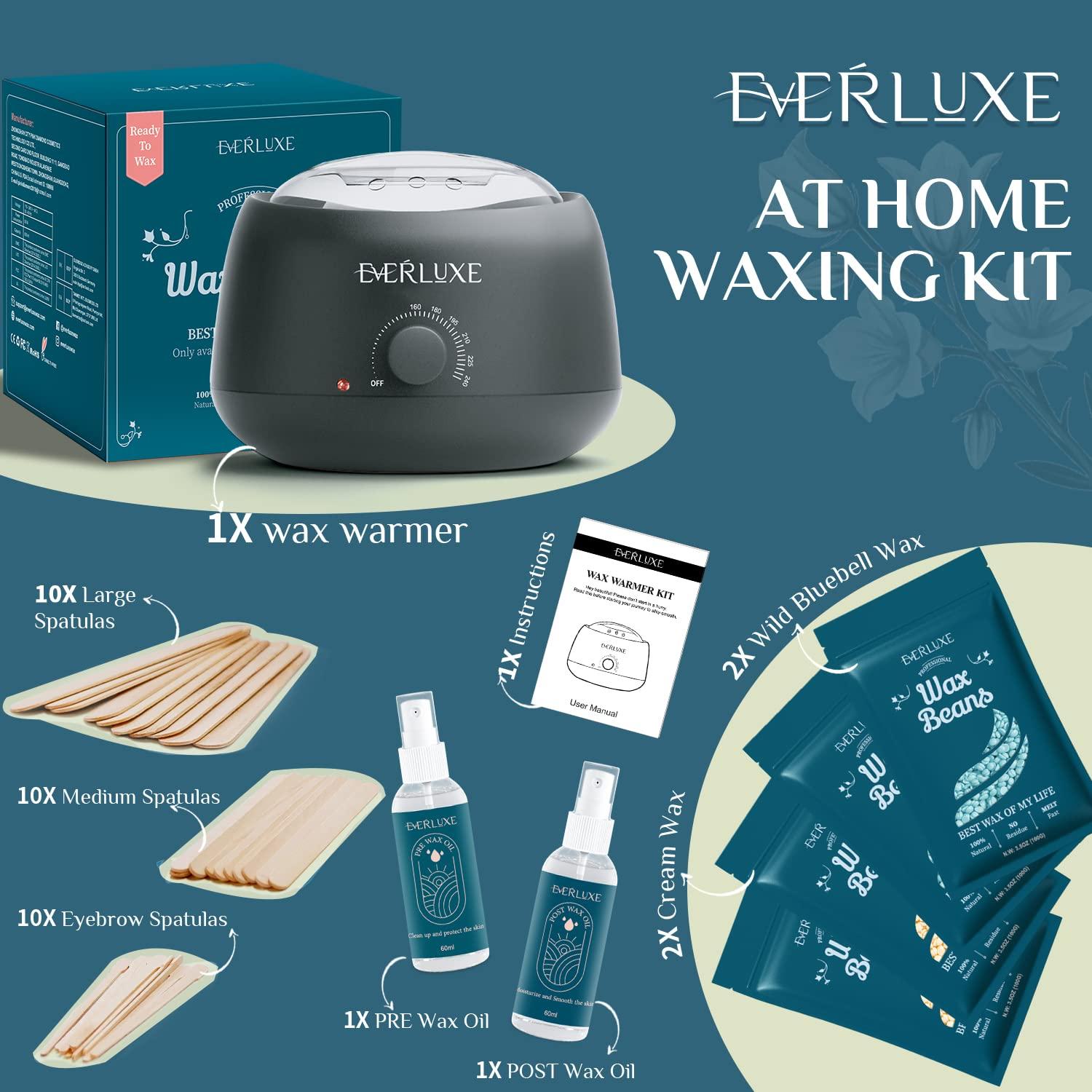 EVERLUXE Waxing Kit for Women Men - Hard Wax Hair Removal Kit with 4 ...