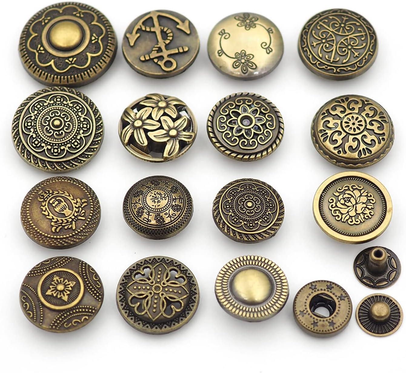 Wiosny 15 Sets Antique Fasteners Snaps Decorative Snaps Button Wallet ...