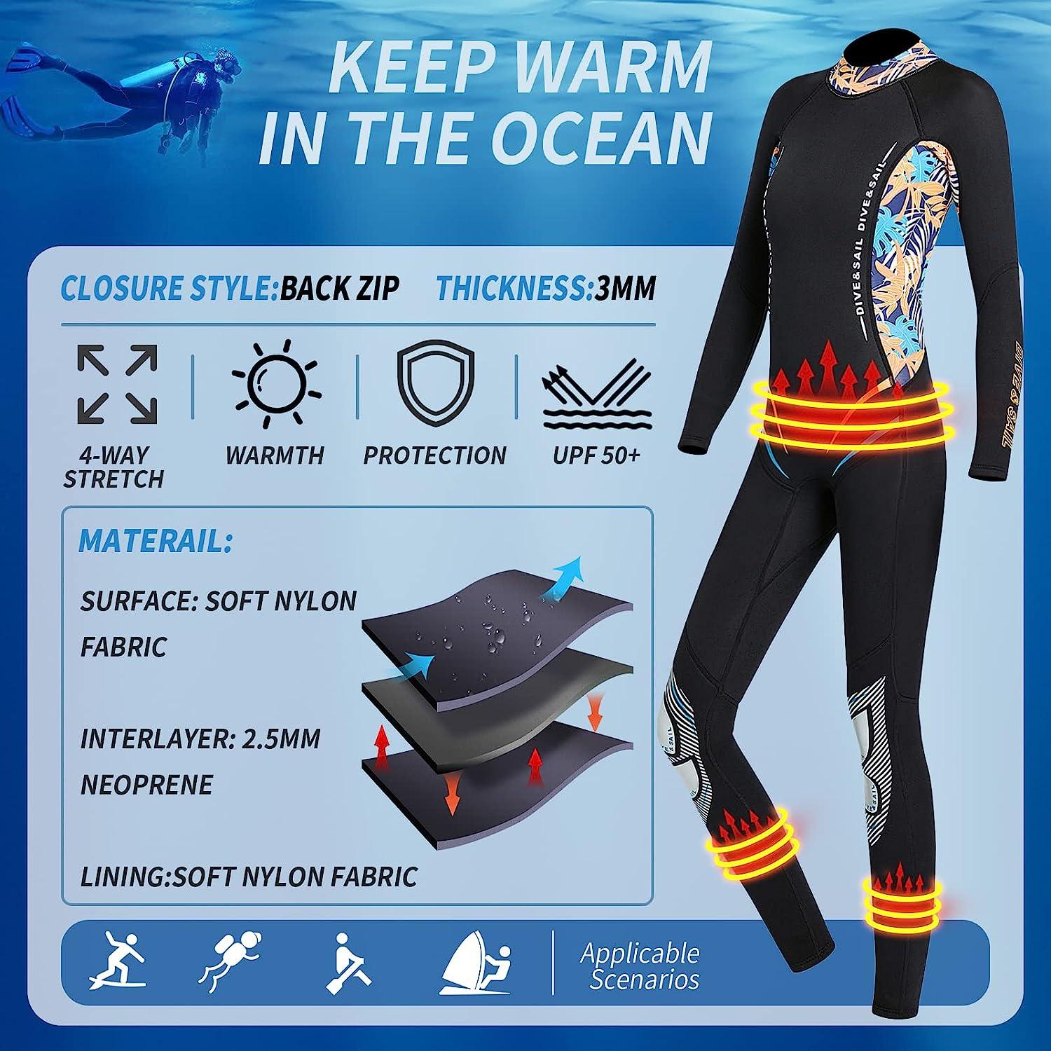 PROTAURI 3MM Wetsuit Women's Full Body Diving Suit | Back Zip, Long Sleeves, UV Protection ...