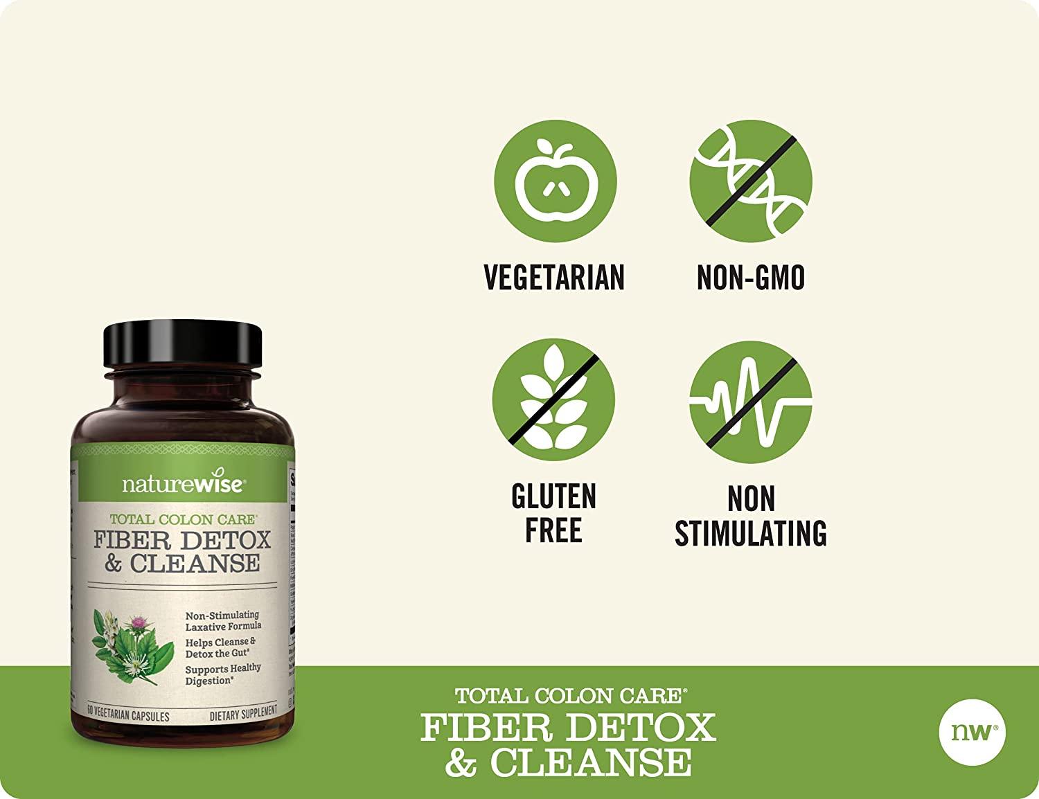 NatureWise Fiber Detox & Cleanse - 60 Vegetarian Capsules for Gut ...