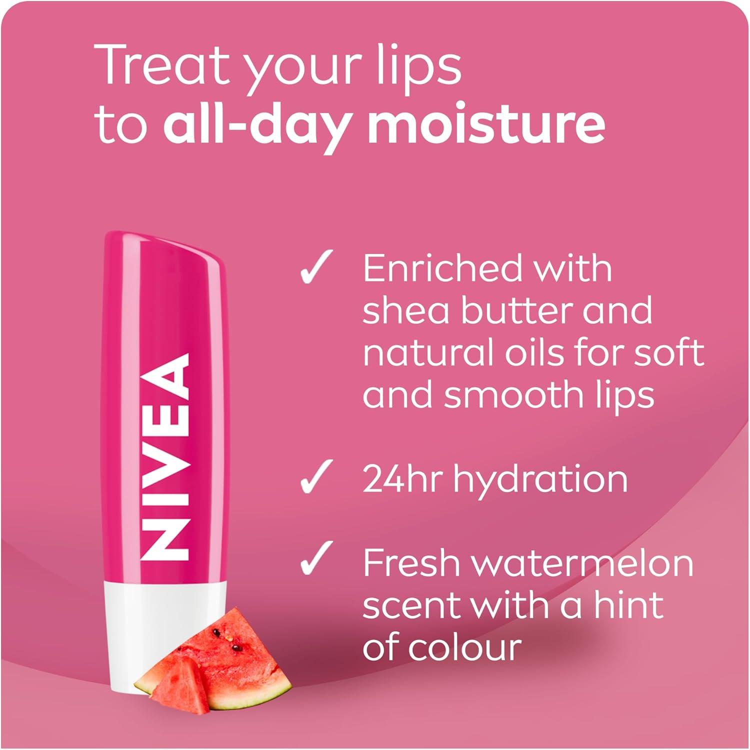 NIVEA Watermelon Shine Lip Balm (2 X 4.8g) | Subtle Pink Tinted Lip ...