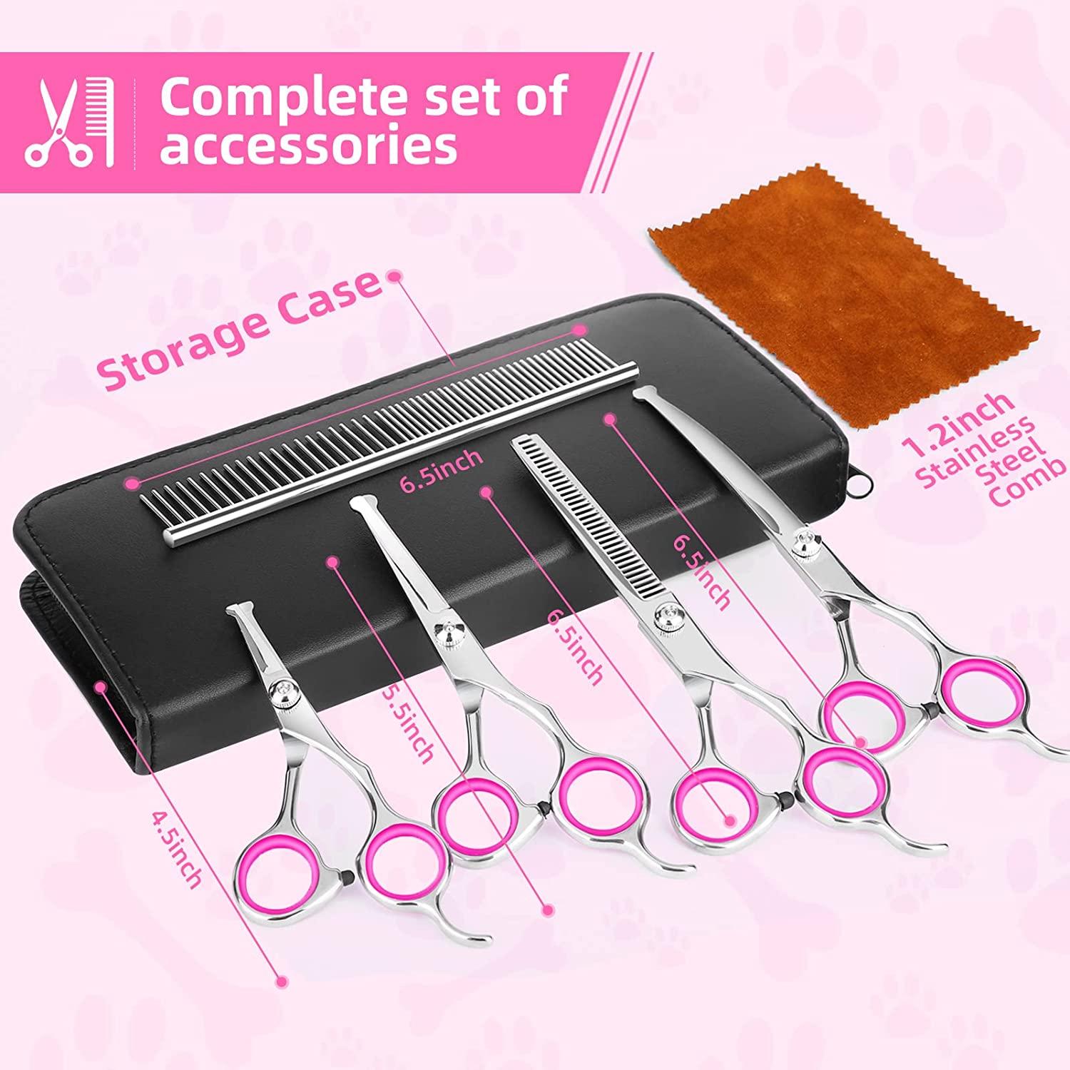Round Tip Dog Grooming Scissors Kit - Titanium Coated Stainless Steel ...