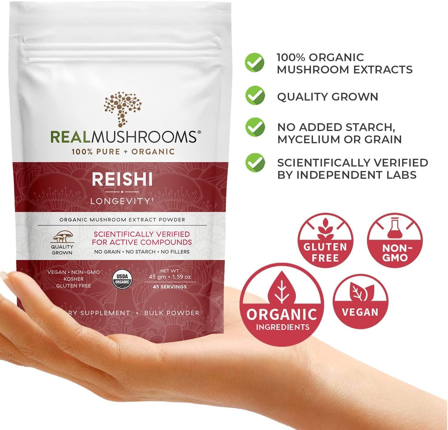 Real Mushrooms Reishi Mushroom Extract - 45 Servings, Vegan, Organic ...