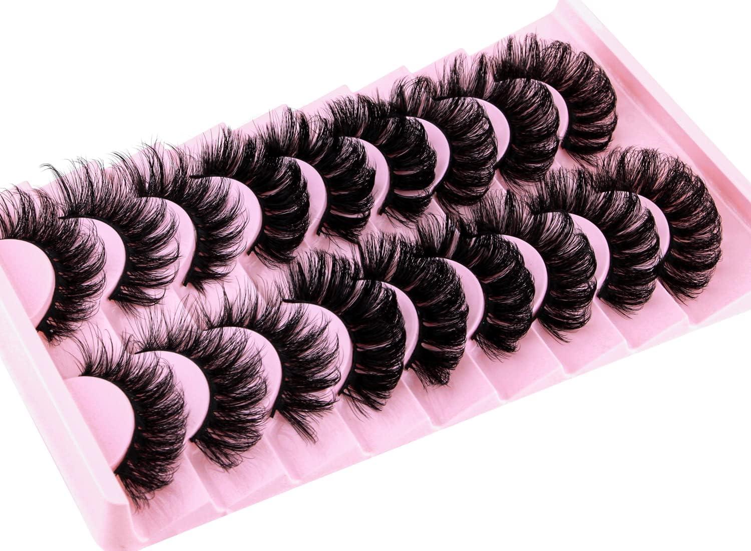 False Eyelashes 6D Mink - 9 Pairs Dramatic Fluffy Natural Curly Lashes ...