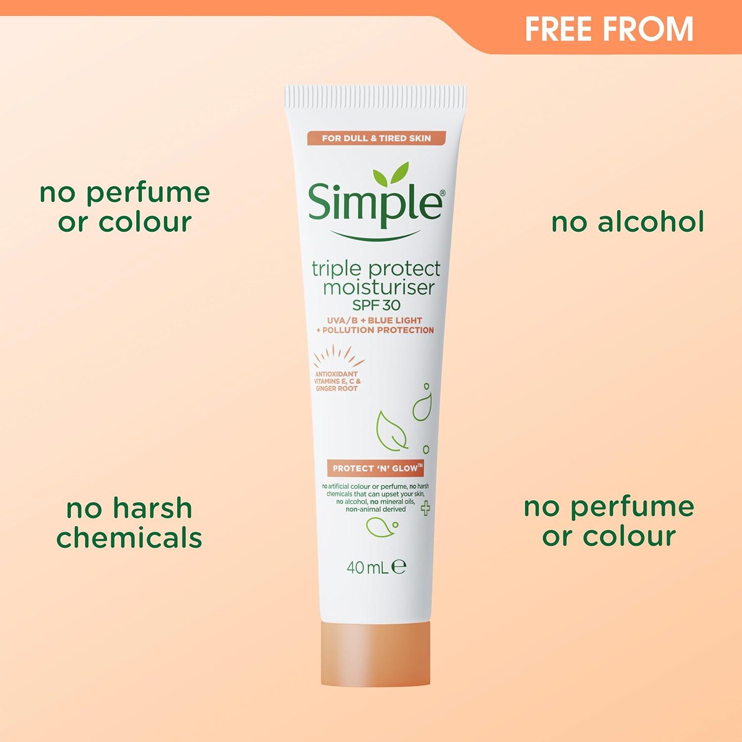 Simple Protect 'N' Glow Triple Protect Moisturiser SPF 30 40ml 40 ml ...