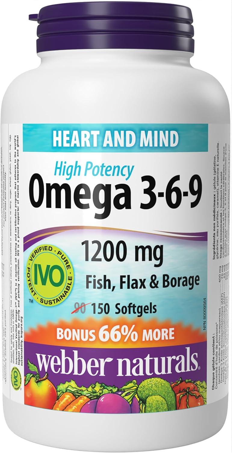 Webber Naturals Omega 3-6-9 1 200 mg Fish Oil + Magnesium 500 mg ...
