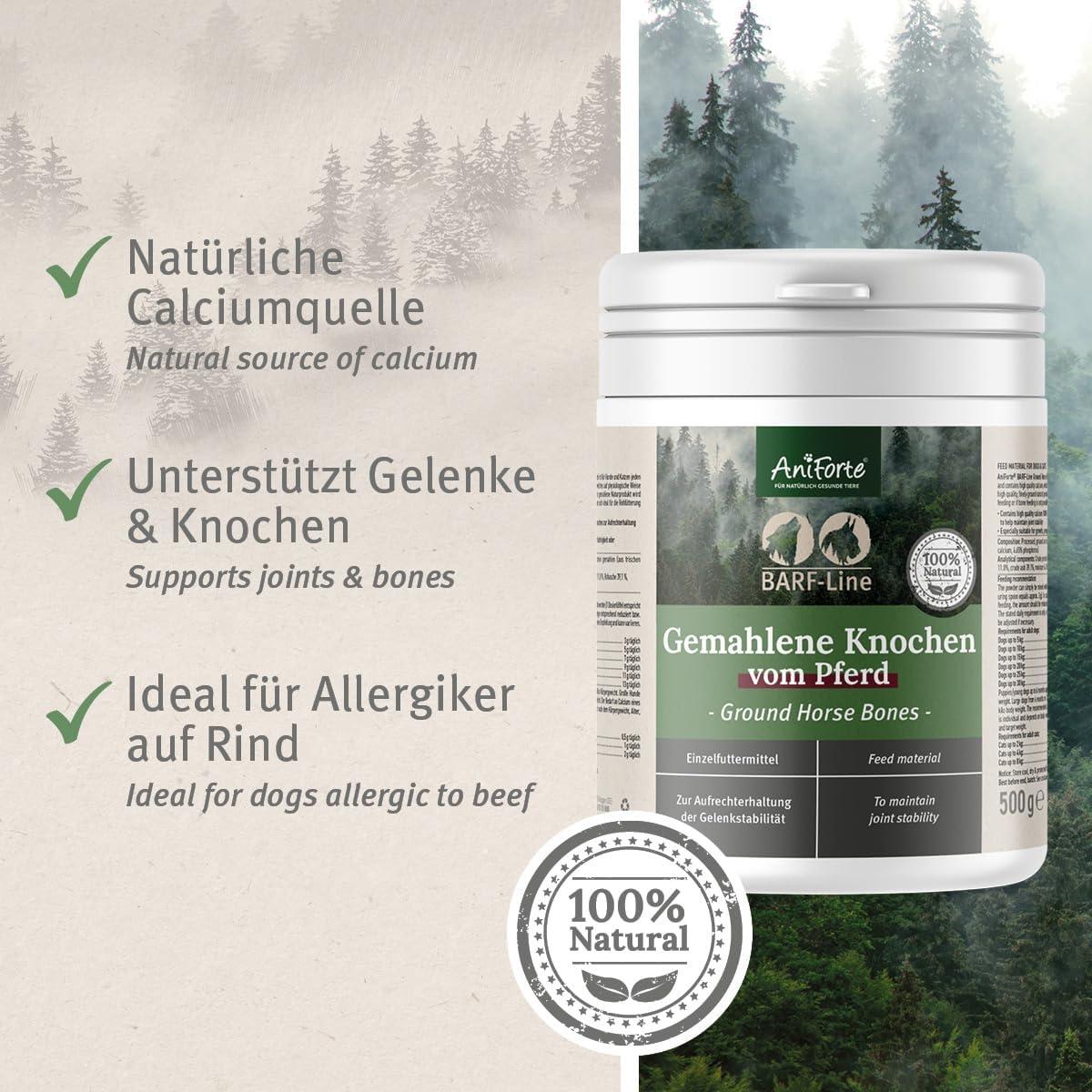 AniForte Ground Horse Bones for Dogs & Cats - 500g Natural Calcium for ...