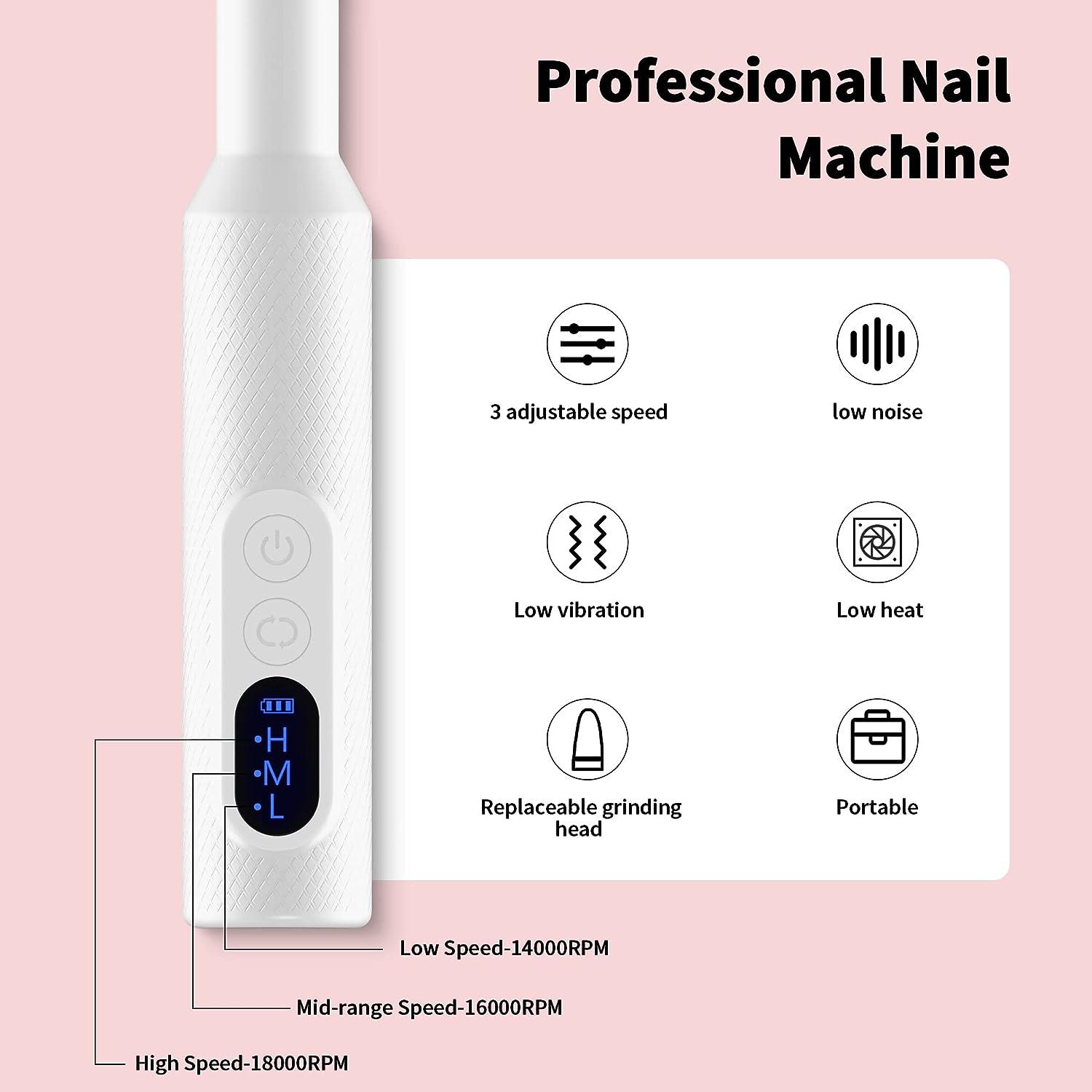 Portable Cordless Electric Nail Drill with Ceramic Bits and Sanding ...