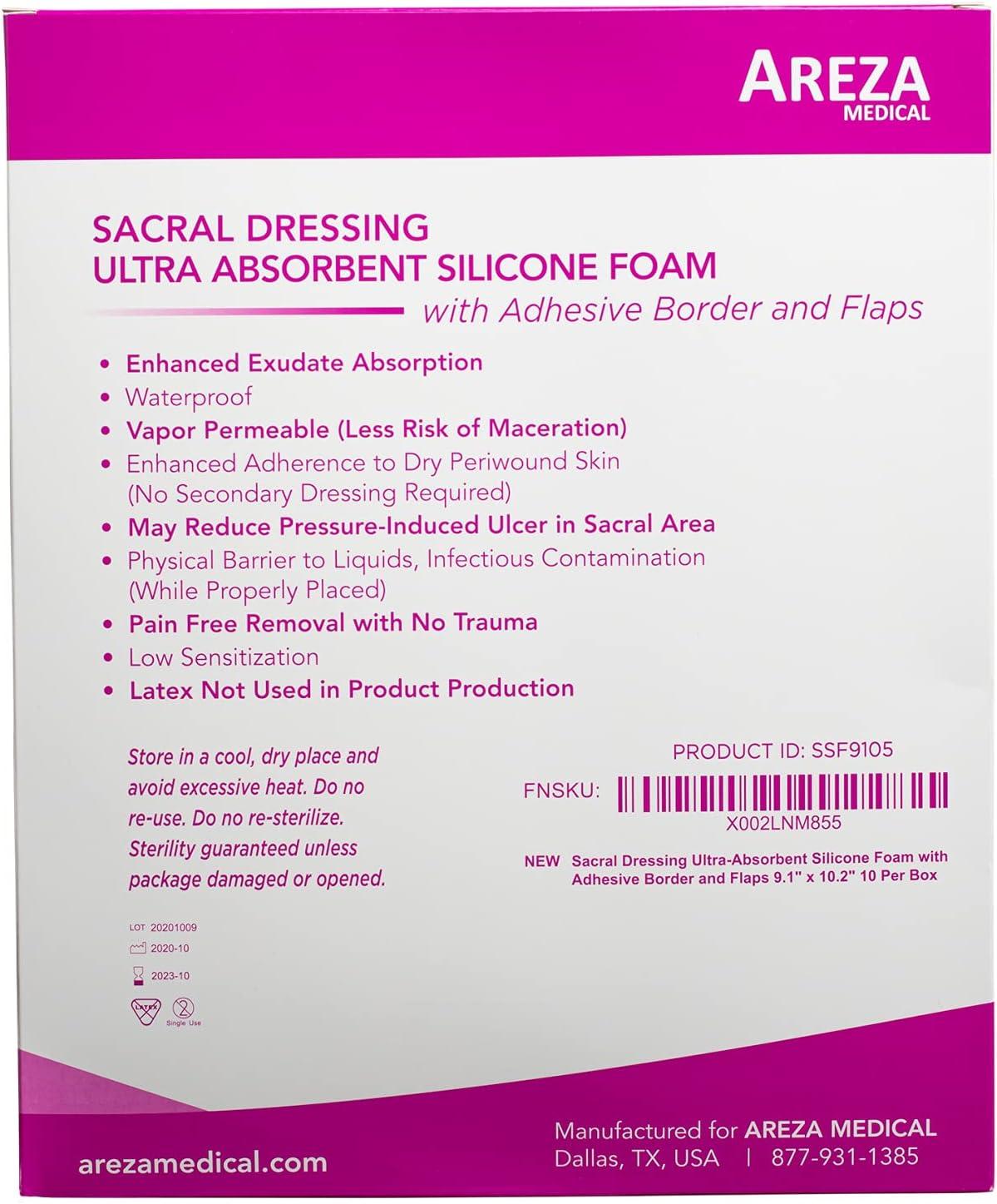 Areza Medical Sacral Dressing 10/Box - Ultra-Absorbent Silicone Foam ...