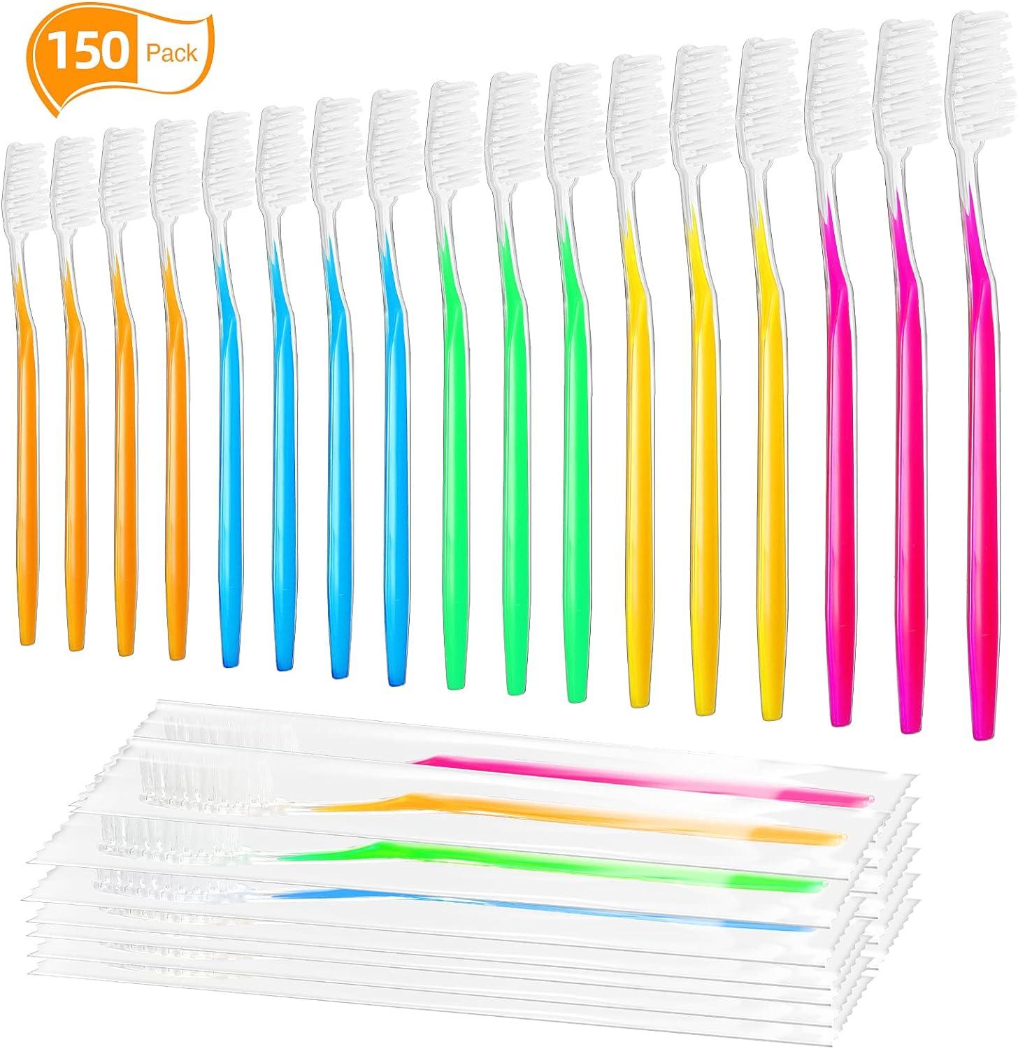 Newtay Disposable Toothbrushes 150 Pcs - Individually Wrapped Travel ...