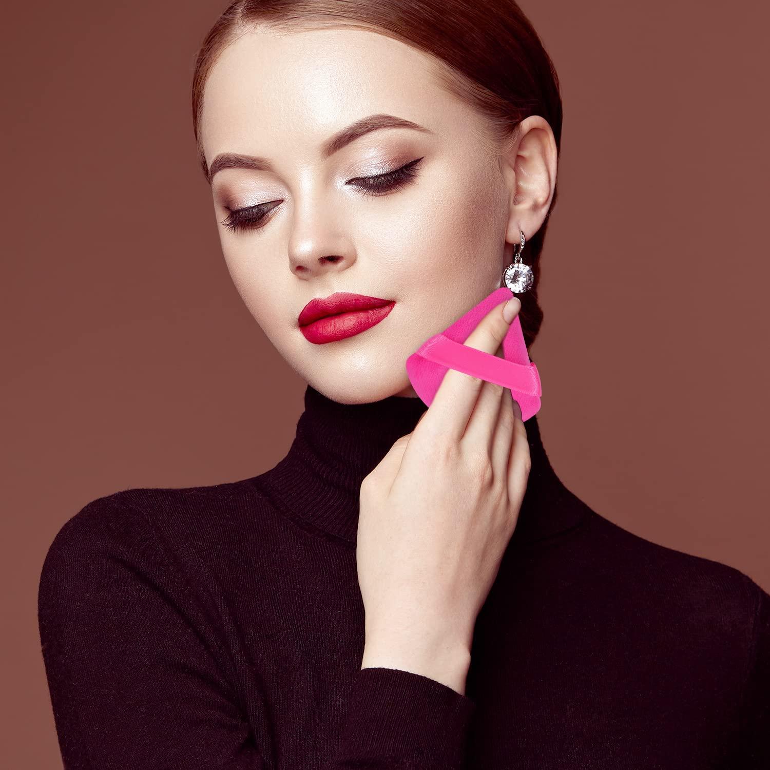 Triangle Makeup Puff - Velour Cosmetic Sponges for Contouring & Loose ...