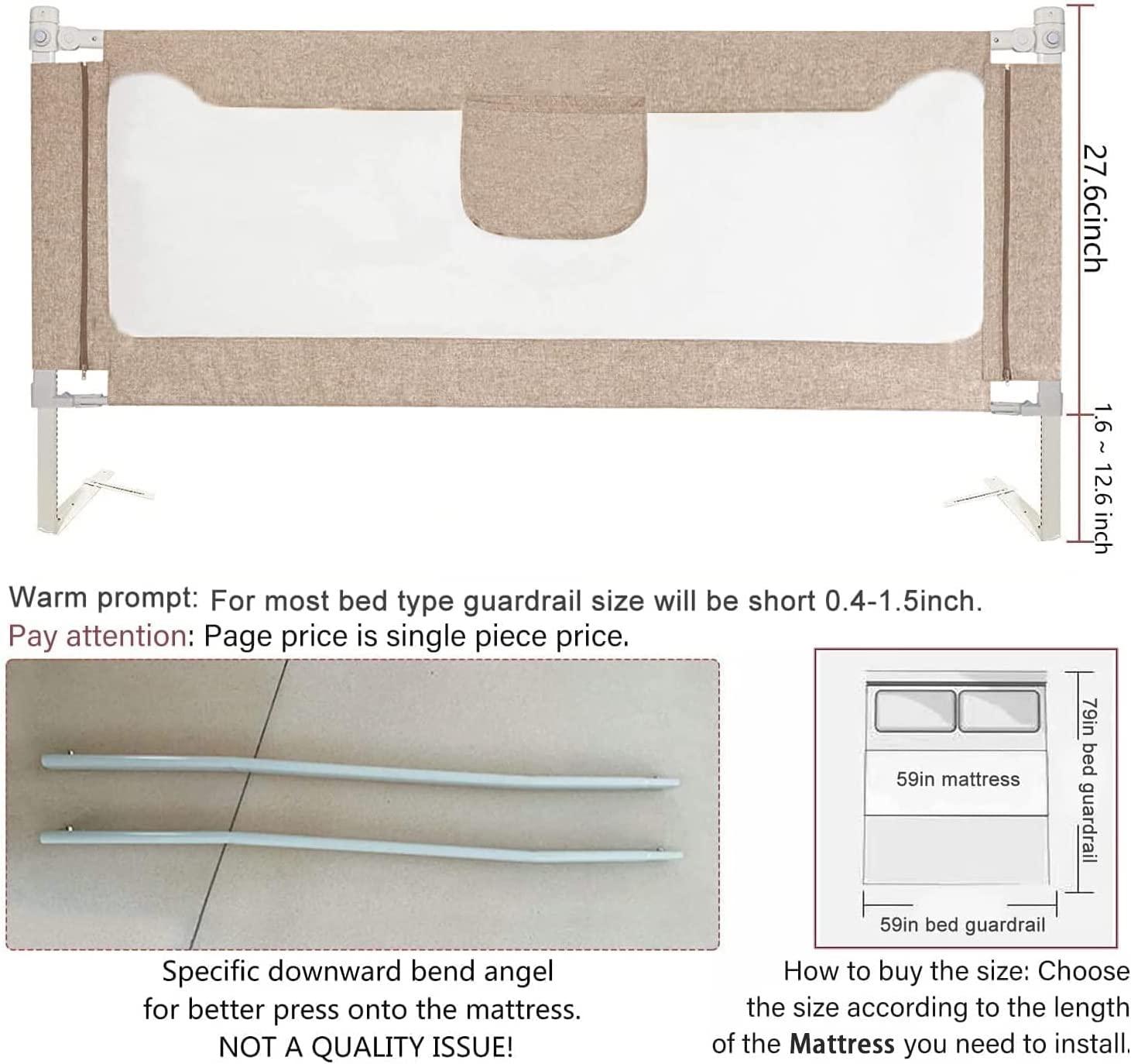 Extra Tall Bed Rails for Toddlers - Twin to King Size - Khaki - 1 Side ...