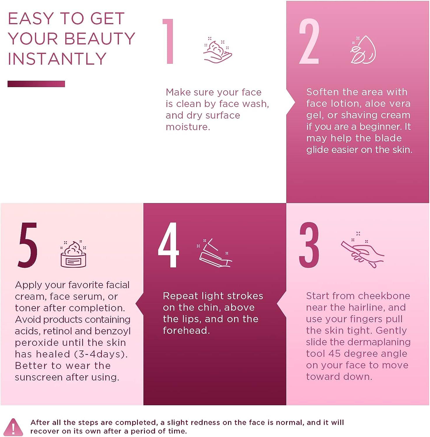 Professional Dermaplane Razor for Women - 6pcs Set for Face, Peach Fuzz ...