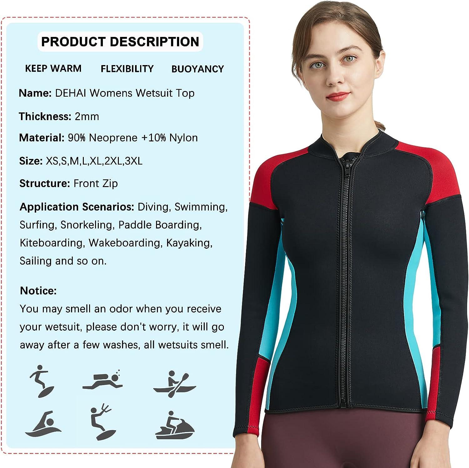 DEHAI 2mm Neoprene Wetsuit Top Jacket for Women, Front Zipper, Red ...