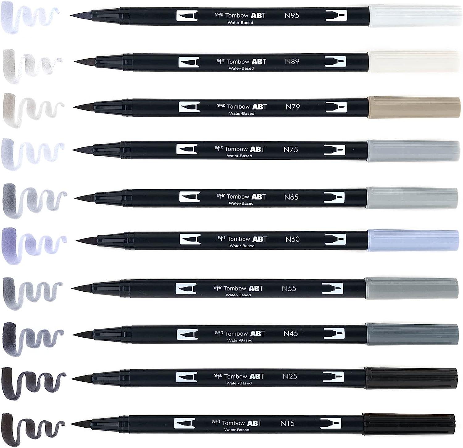 Tombow 56171 Dual Brush Pen Art Markers 10-Pack Grayscale - Blendable ...