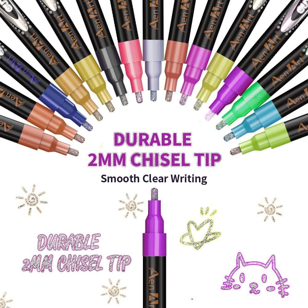 Aen Art Double Line Outline Pens Set - 26 Shimmer Colors for Doodling ...