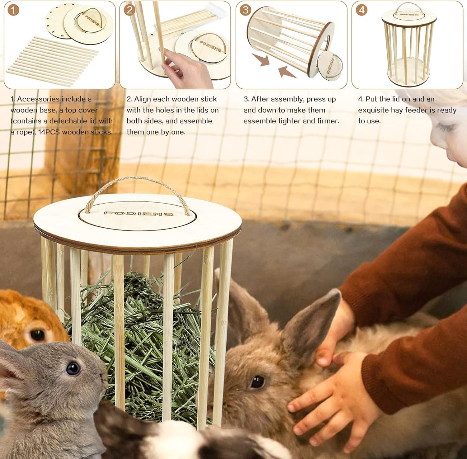 Upgraded Wooden Hay Feeder Rack for Rabbits ToyaJeco Less Wasted Small ...