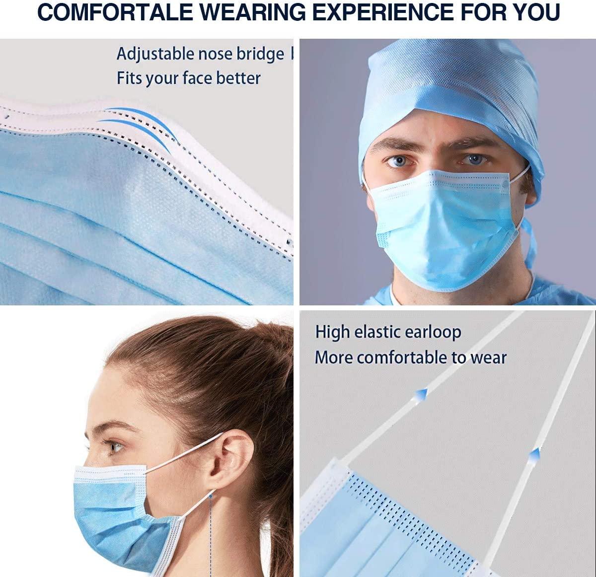 100 Pack Medical Disposable Face Masks for Adults - 3 Layers Safety ...
