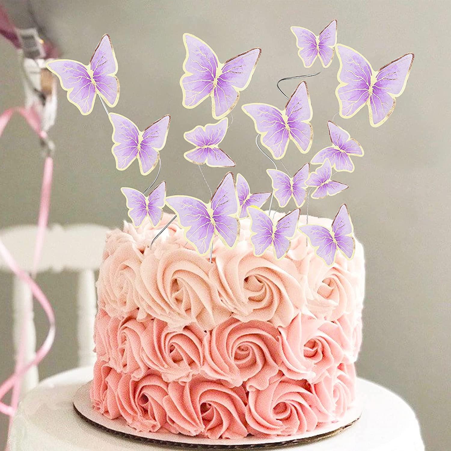 66 Pack Purple Gold Butterfly Cupcake Toppers for Wedding & Birthday ...