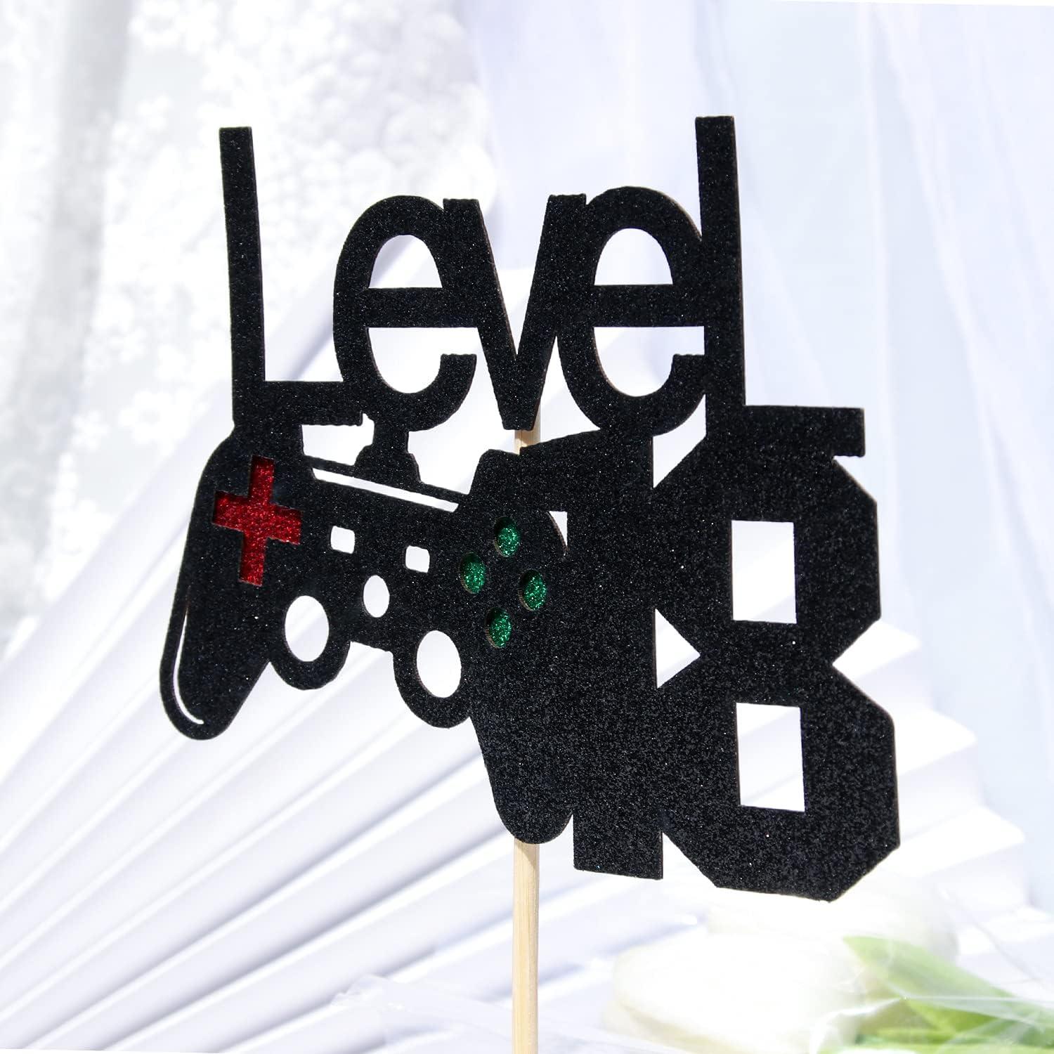 Black Glitter Level 18 Cake Topper - Level Up 18th Birthday Cake Topper ...