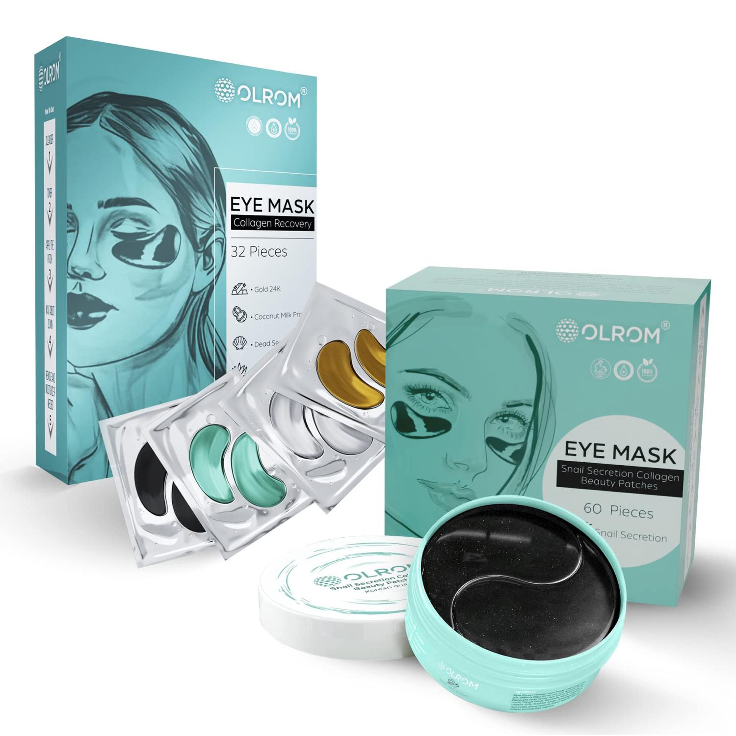 Olrom Eye Skin Care Bundle - Collagen Patches (60 pcs) & Eye Mask ...