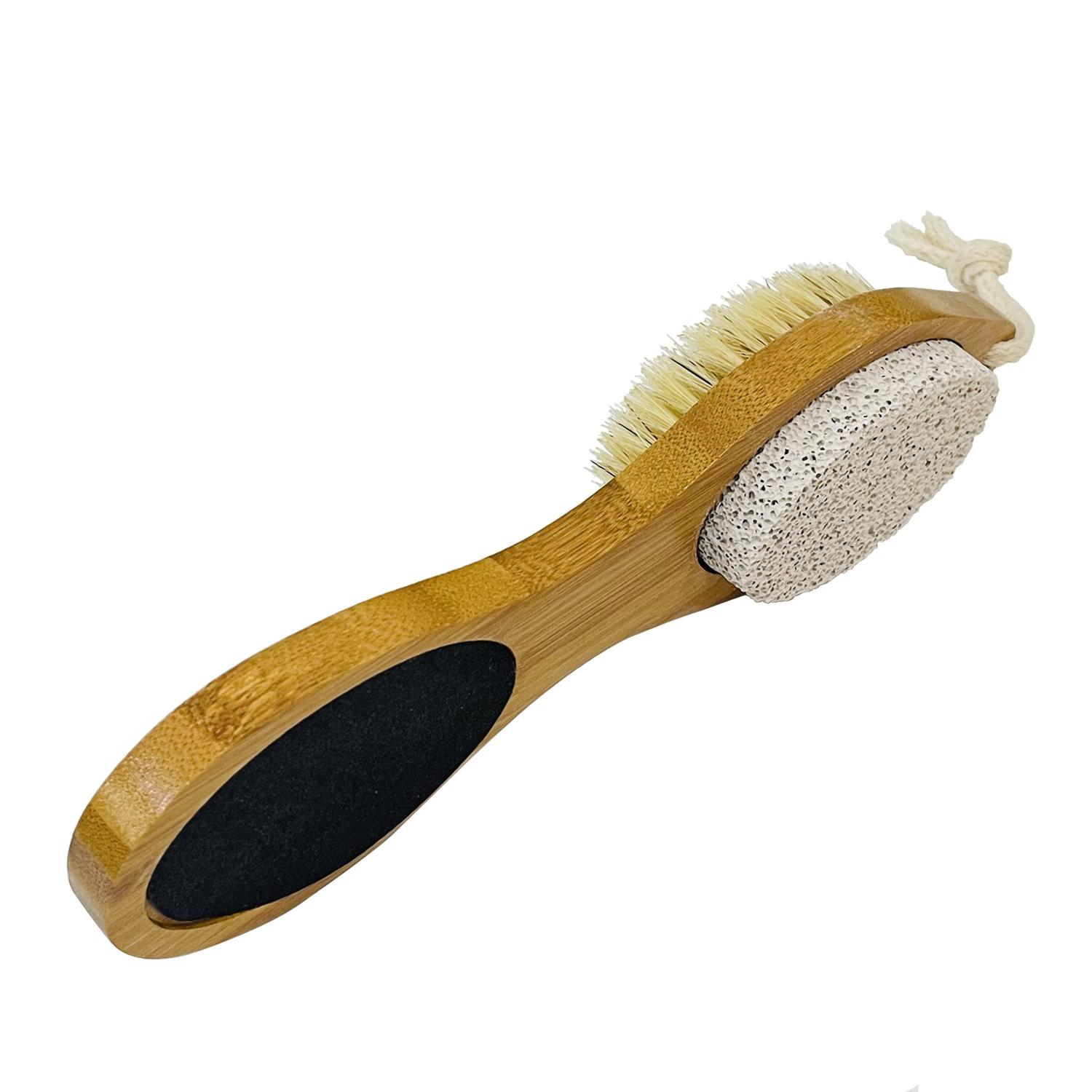 4-in-1 Bamboo Foot File Brush with Pumice Stone and Callus Remover ...