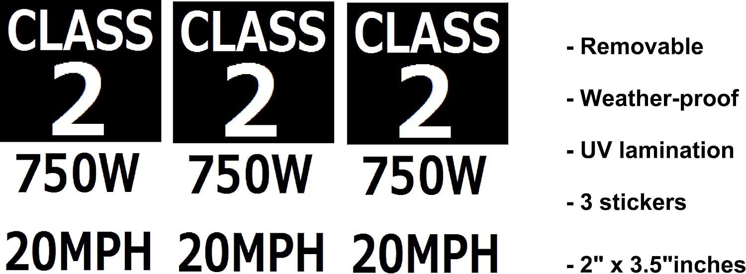 Electric Bicycle Frame 3 Stickers Set - Class 2 750W 20MPH Class ...