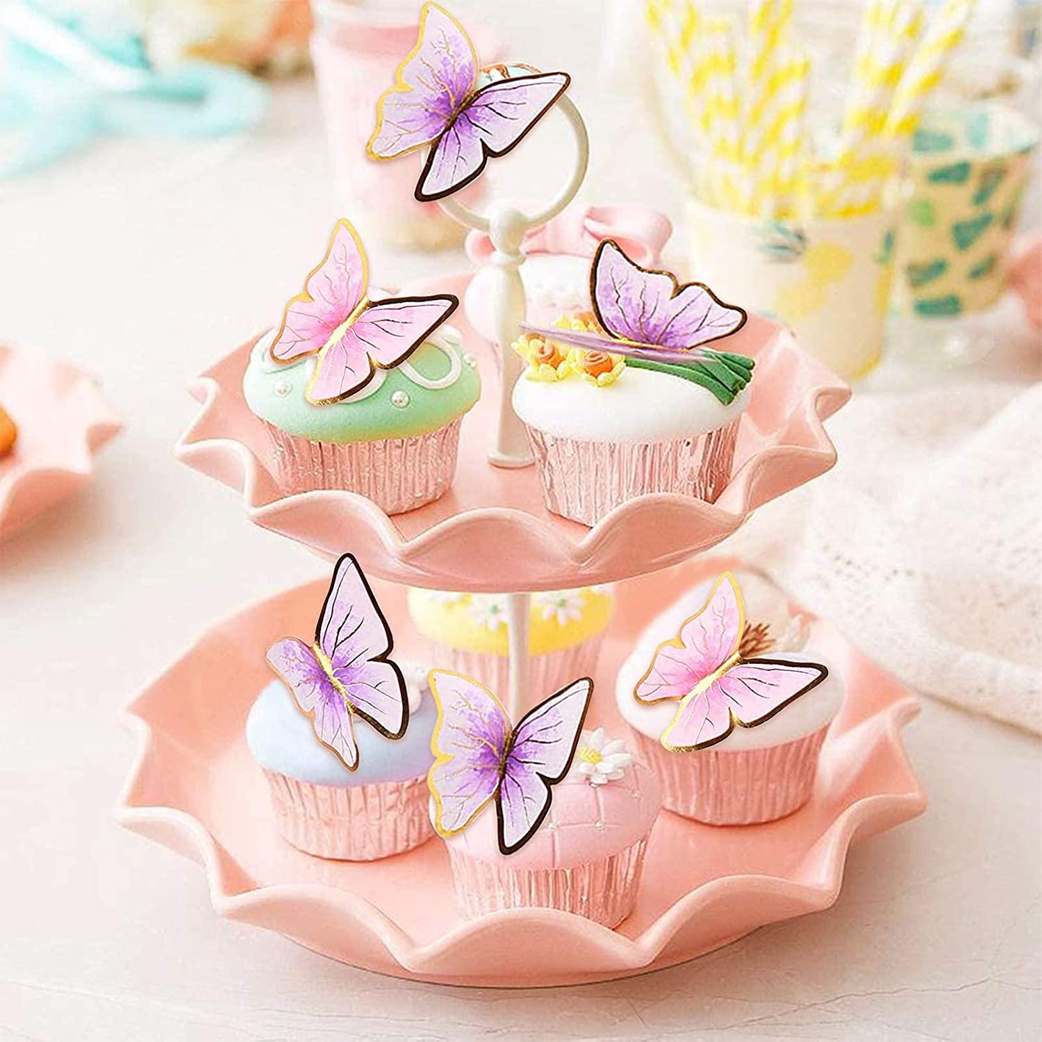 66 Pack Purple Gold Butterfly Cupcake Toppers for Wedding & Birthday ...