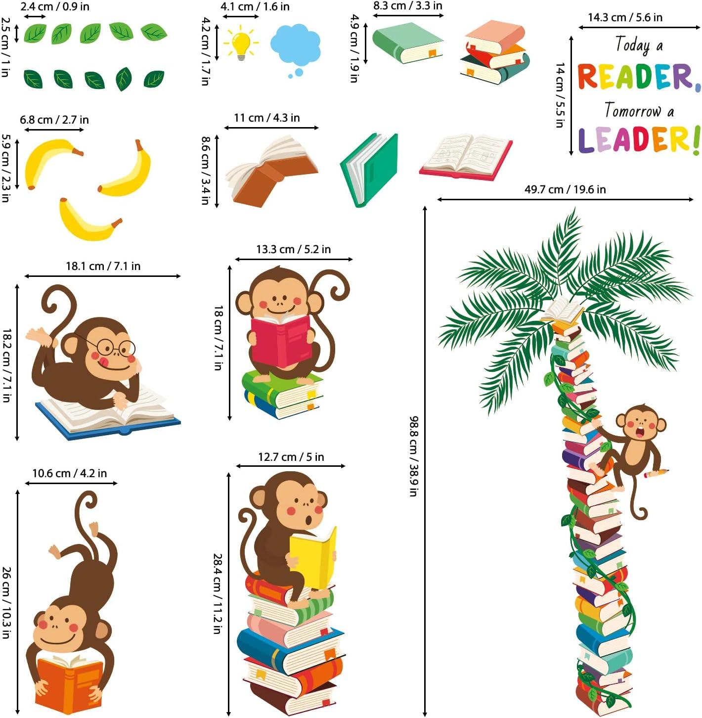 DECOWALL DSL-8065 Book Tree Wall Stickers with Reading Monkey ...