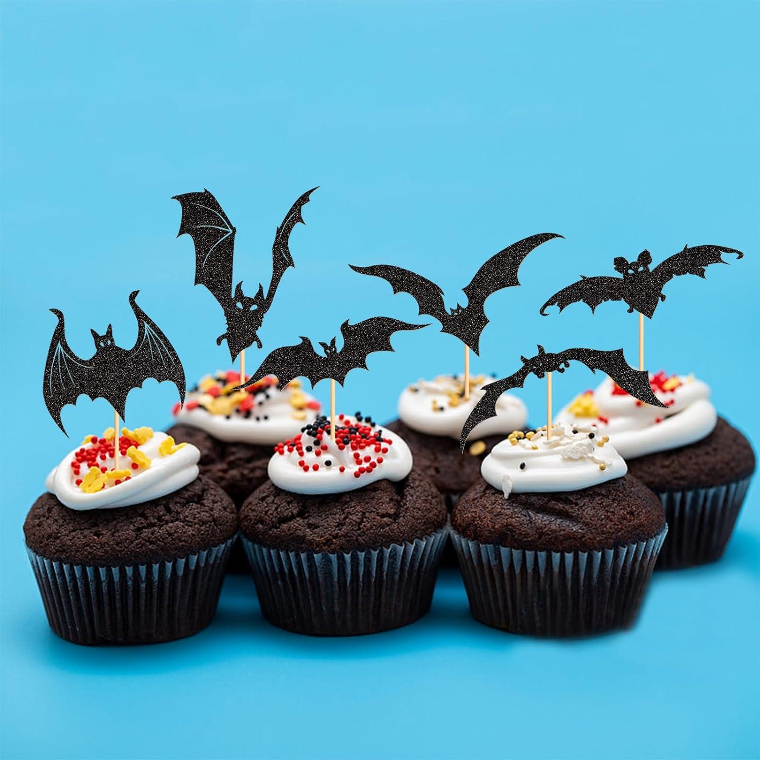 Keaziu 24PCS Bat Halloween Cupcake Toppers Ghost Little Bat Cupcake ...