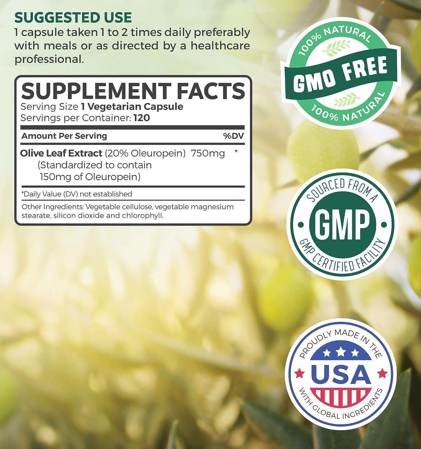 Super Strength Non-GMO Olive Leaf Extract - 750mg - 120 Capsules ...