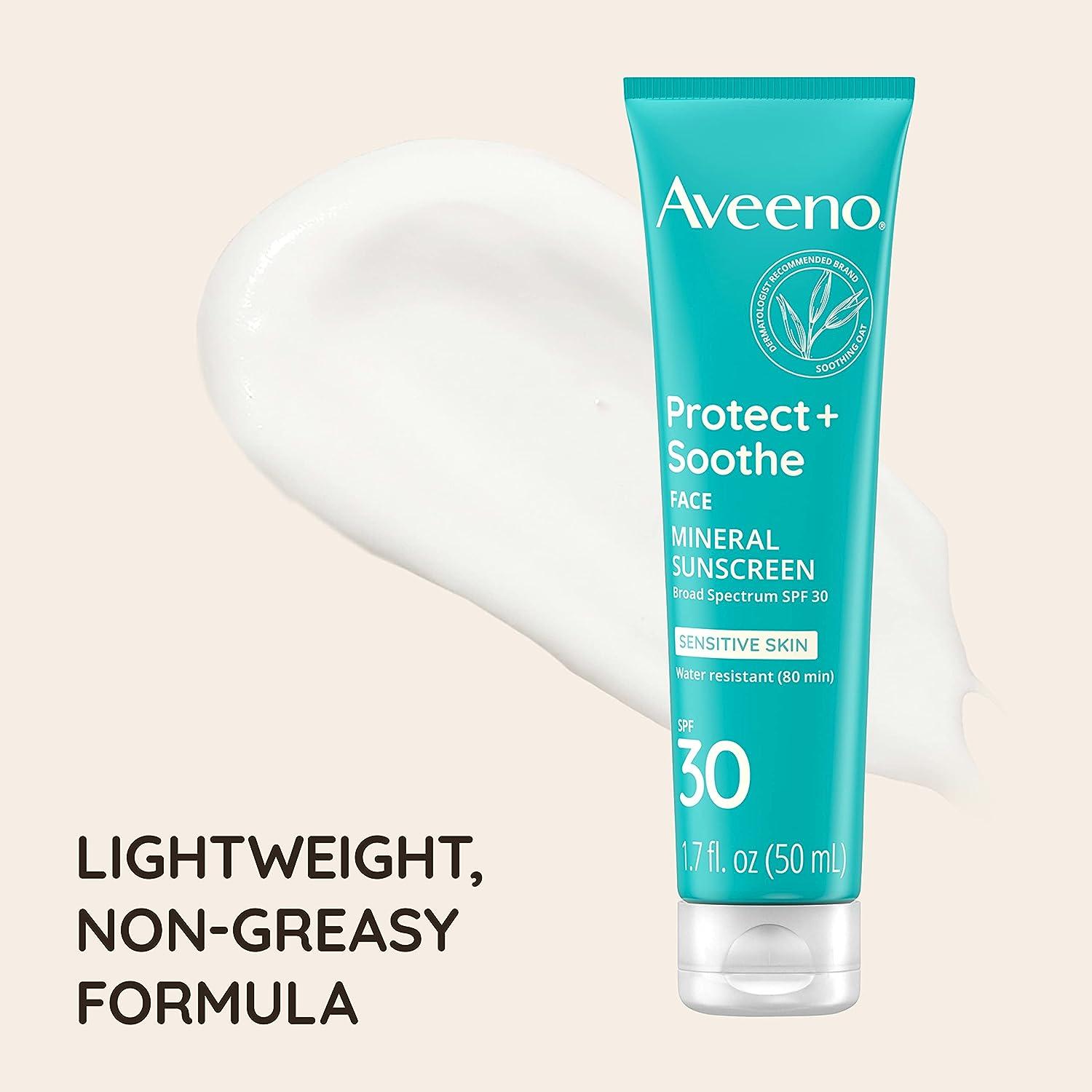 Aveeno Protect + Soothe Mineral Sunscreen SPF 30 - Lightweight & Non ...