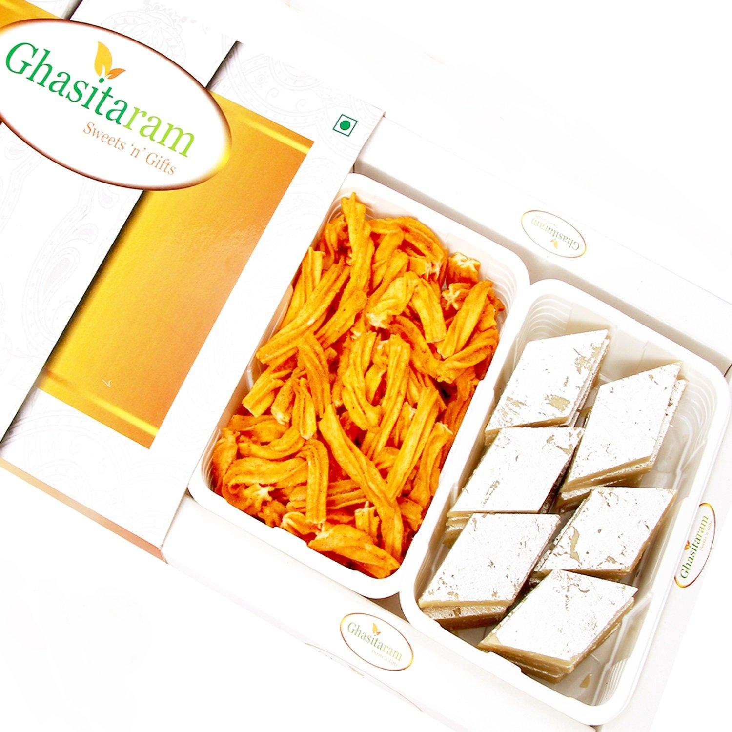 Ghasitaram Gifts Indian Sweets - Sweets Hamper Kaju Katli and Chakli ...